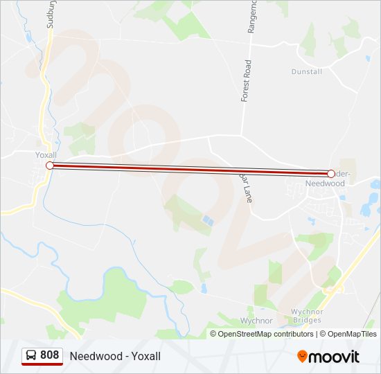 808 Route: Schedules, Stops & Maps - The Crown Ph Yoxall (Updated)