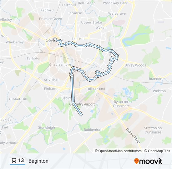 13 Route: Schedules, Stops & Maps - Baginton (Updated)
