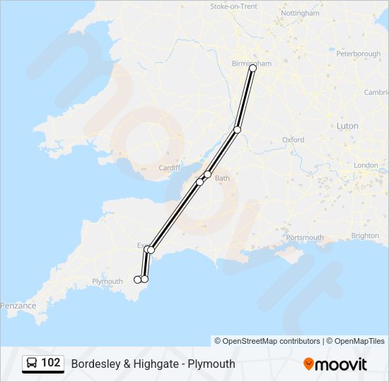 102 Route: Schedules, Stops & Maps - Totnes - Digbeth, Birmingham (Updated)