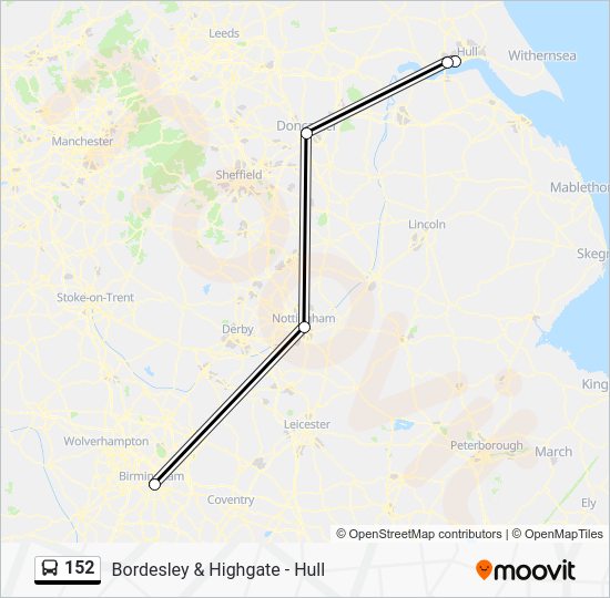 152 Route: Schedules, Stops & Maps - Anlaby Park, Hull - Digbeth ...