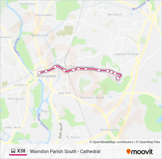 X38 Route: Schedules, Stops & Maps - Worcester Bus Station (Updated)