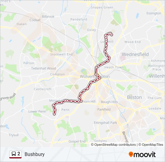 2 Route: Schedules, Stops & Maps - Bushbury (Updated)