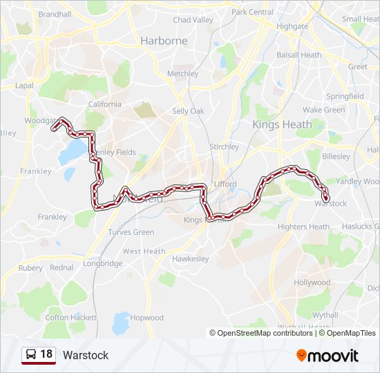 18 Route: Schedules, Stops & Maps - Warstock (Updated)