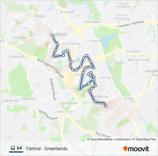 64 Route: Schedules, Stops & Maps - Redditch, Bus Station (Updated)