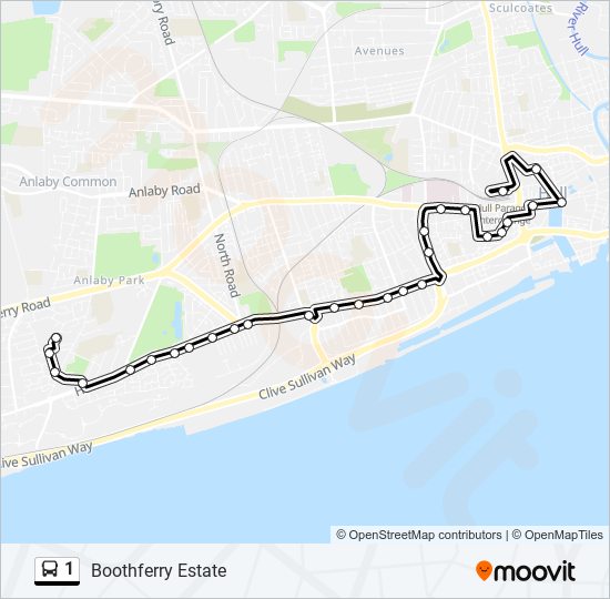 1 Route: Schedules, Stops & Maps - Boothferry Estate (Updated)