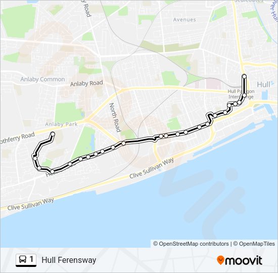 1 Route: Schedules, Stops & Maps - Hull Ferensway (Updated)