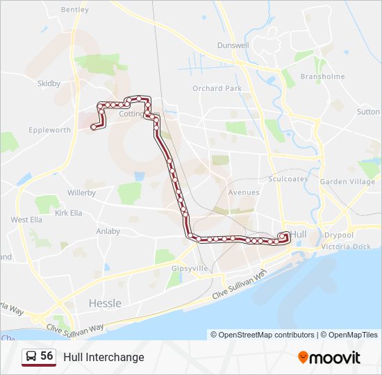 56 Route: Schedules, Stops & Maps - Hull Interchange (Updated)