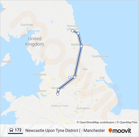 172 Route: Schedules, Stops & Maps - Newcastle upon Tyne - Manchester ...