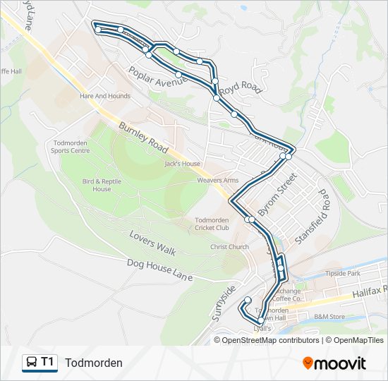 T1 Route: Schedules, Stops & Maps - Todmorden Rail Station K (Updated)