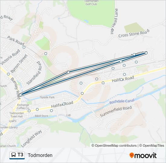 t3 Route: Schedules, Stops & Maps - Todmorden Circular (Updated)