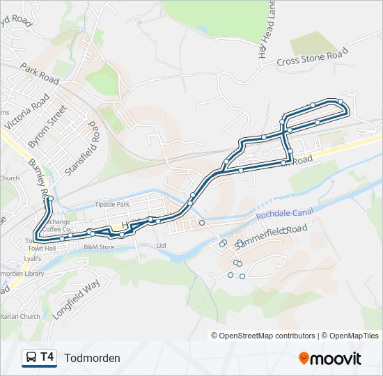 t4 Route: Schedules, Stops & Maps - Todmorden Circular (Updated)