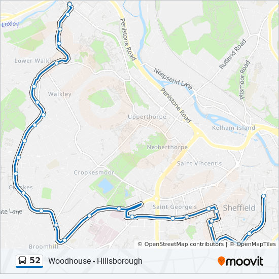 52 Route: Schedules, Stops & Maps - Hillsborough Sheffield Centre (Updated)