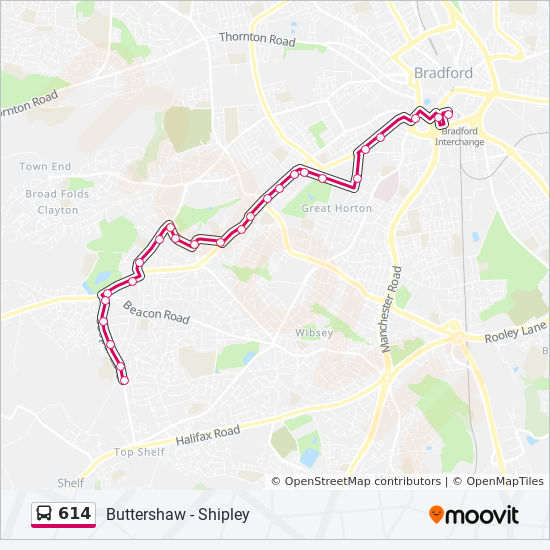 614 Route: Schedules, Stops & Maps - Bradford City Centre Buttershaw ...
