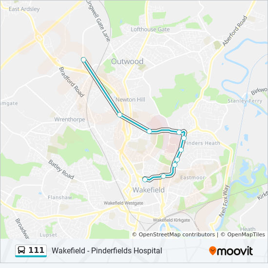 111 Route: Schedules, Stops & Maps - Pinderfields Wakefield City Centre ...