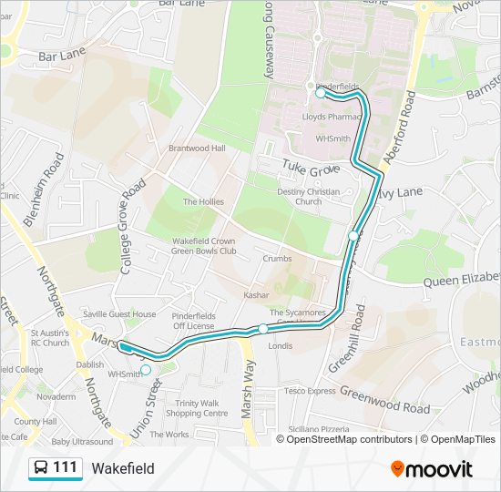 111 Route: Schedules, Stops & Maps - Pinderfields Hospital (Updated)