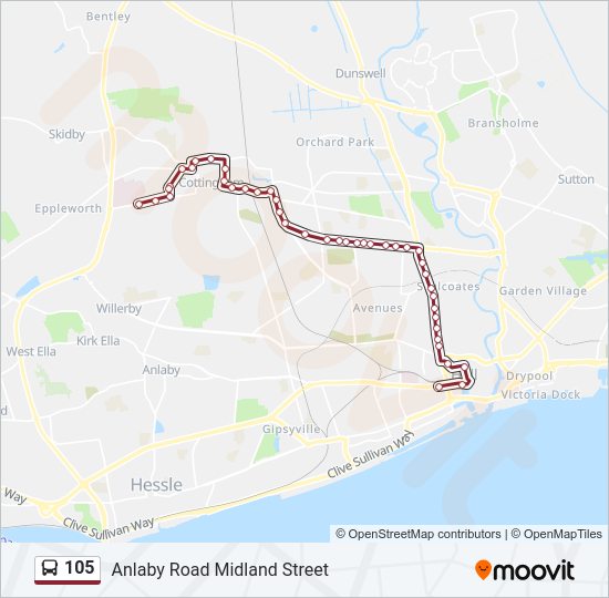 105 Route: Schedules, Stops & Maps - Anlaby Road Midland Street (Updated)