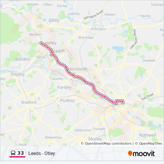 33 Route: Schedules, Stops & Maps - Guiseley Leeds City Centre (Updated)