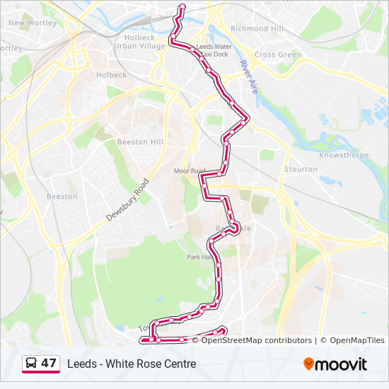 47 Route: Schedules, Stops & Maps - Leeds City Centre White Rose Centre ...