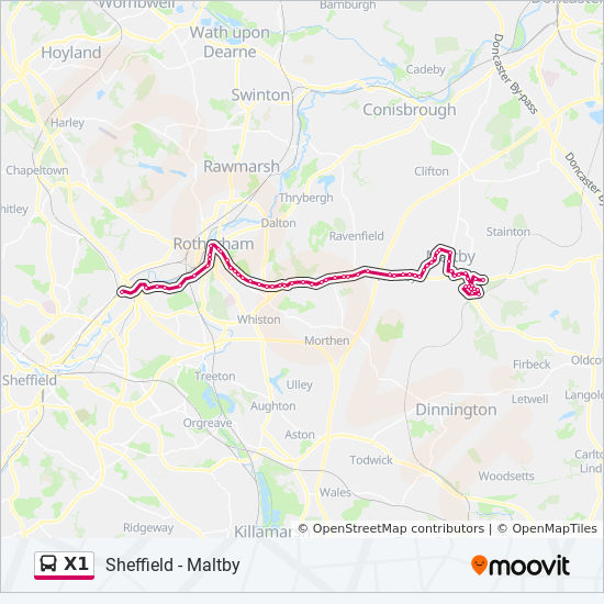 x1 Route: Schedules, Stops & Maps - Maltby Rotherham Town Centre (Updated)