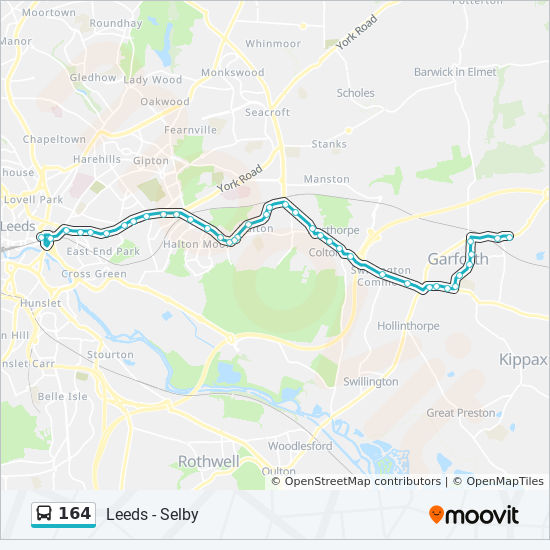 164 Route: Schedules, Stops & Maps - East Garforth Leeds City Centre ...