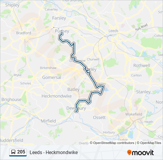 205 Route: Schedules, Stops & Maps - Pudsey (Updated)