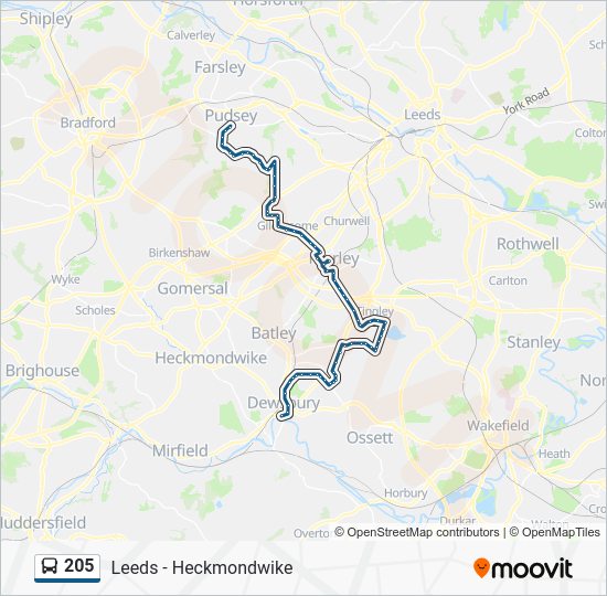 205 Route: Schedules, Stops & Maps - Pudsey Bus Station Stand E (Updated)
