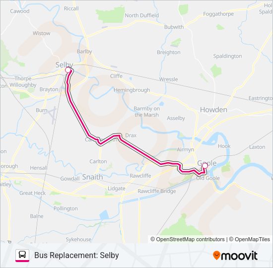 hull trains Route: Schedules, Stops & Maps - Bus Replacement: Selby ...