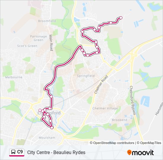 c9 Route: Schedules, Stops & Maps - Chelmsford City Centre (Updated)