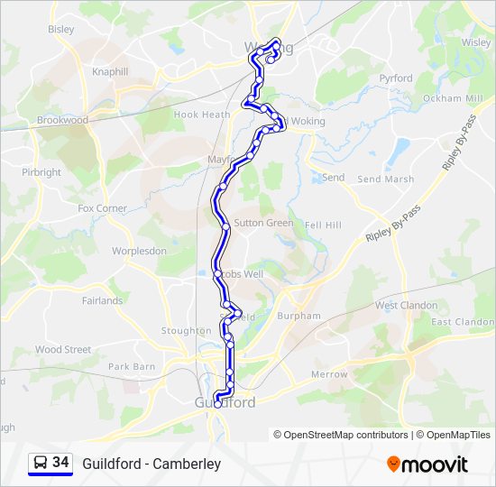 34 Route: Schedules, Stops & Maps - Woking (Updated)