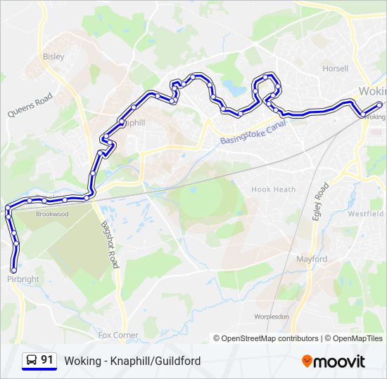 91 Route: Schedules, Stops & Maps - Pirbright (Updated)