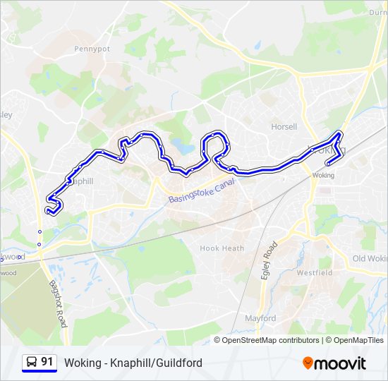 91 Route: Schedules, Stops & Maps - Woking (Updated)
