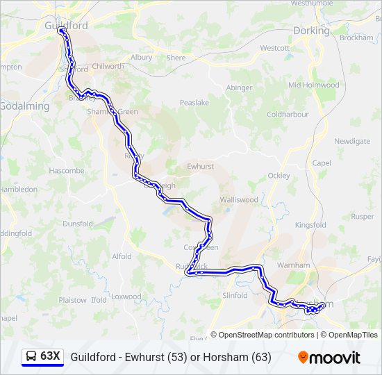 63X Route: Schedules, Stops & Maps - Guildford (Updated)