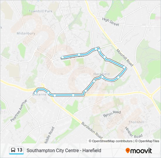 13 Route: Schedules, Stops & Maps - Bitterne (Updated)