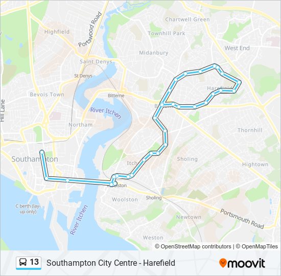13 Route: Schedules, Stops & Maps - Southampton City Centre (Updated)