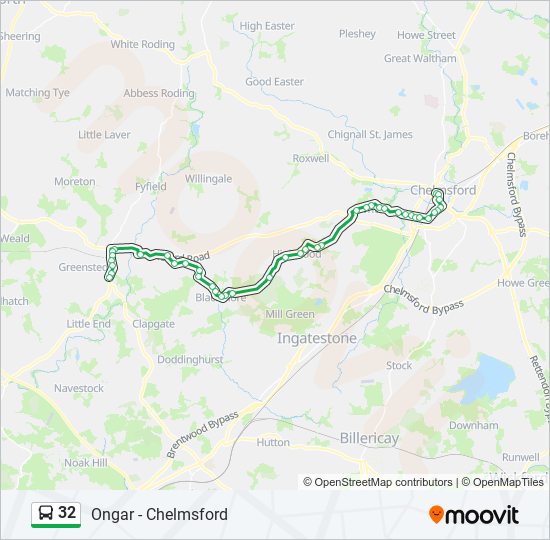 32 Route: Schedules, Stops & Maps - Chelmsford City Centre (Updated)