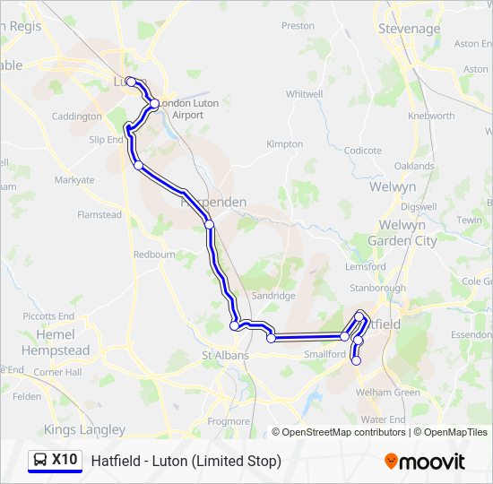 X10 Route: Schedules, Stops & Maps - Luton Town Centre (Updated)
