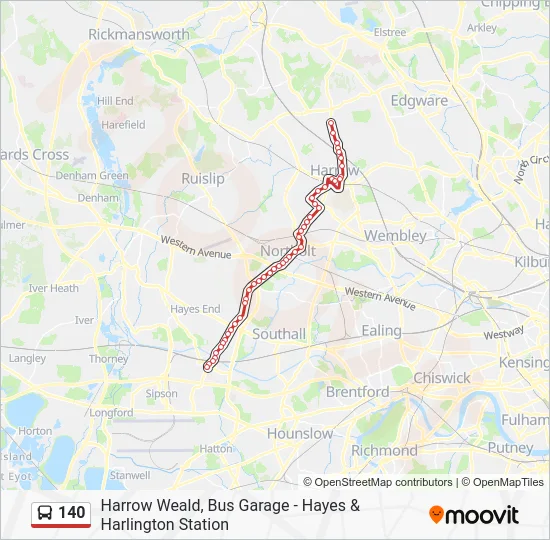 140 Route: Schedules, Stops & Maps - Harrow Weald, Bus Garage (Updated)