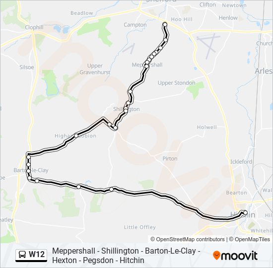 w12 Route: Schedules, Stops & Maps - Meppershall (Updated)