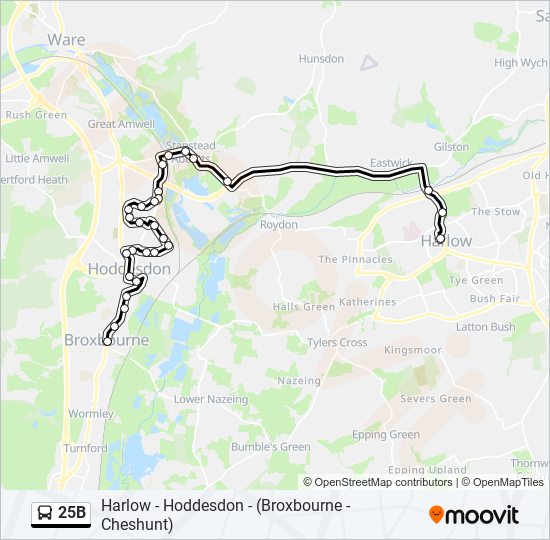 25b Route: Schedules, Stops & Maps - Broxbourne (Updated)