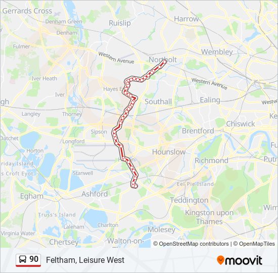 90 Route: Schedules, Stops & Maps - Feltham, Leisure West (Updated)