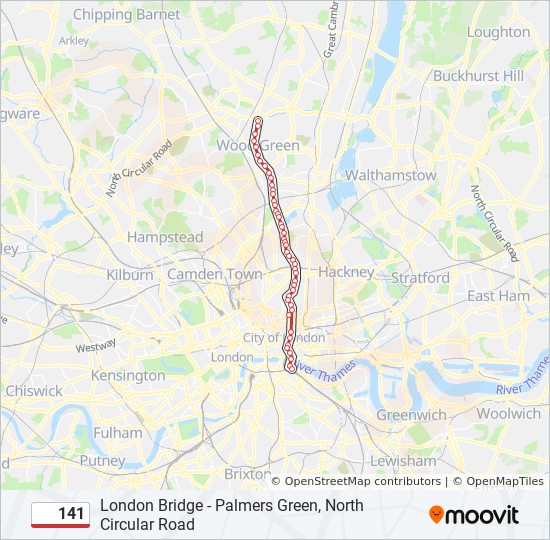 141 Route: Schedules, Stops & Maps - Palmers Green, North Circular Road ...