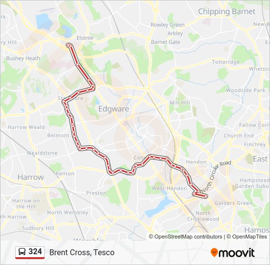 324 Route: Schedules, Stops & Maps - Brent Cross, Tesco (Updated)
