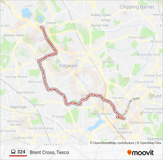 324 Route: Schedules, Stops & Maps - Brent Cross, Tesco (Updated)