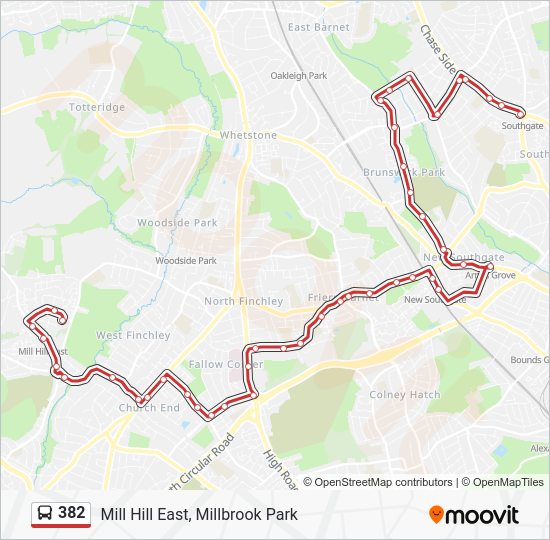 382 Route: Schedules, Stops & Maps - Mill Hill East, Millbrook Park ...