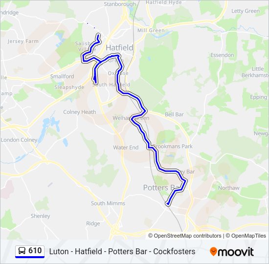 610 Route: Schedules, Stops & Maps - Potters Bar (Updated)