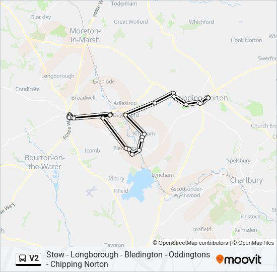 v2 Route: Schedules, Stops & Maps - Upper Oddington (Updated)