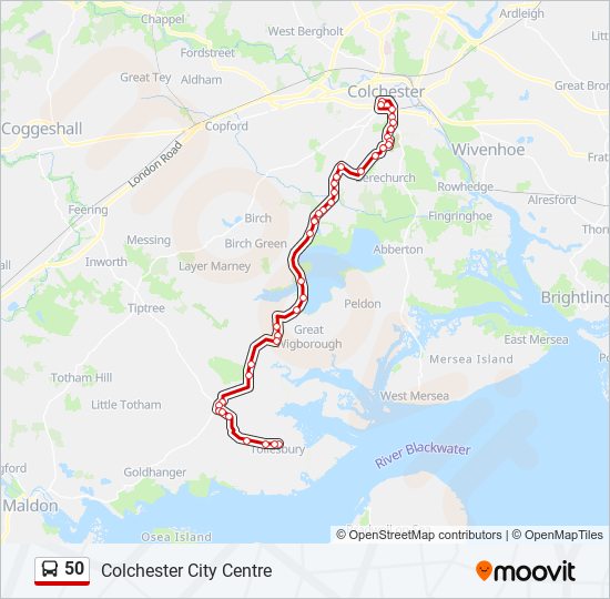 50 Route: Schedules, Stops & Maps - Colchester City Centre (Updated)