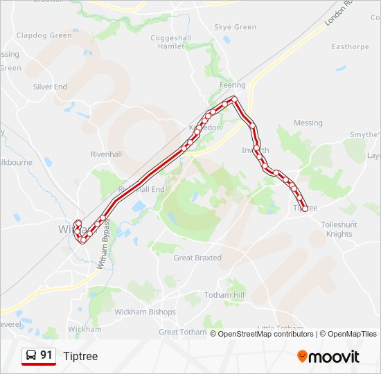 91 Route: Schedules, Stops & Maps - Tiptree (Updated)