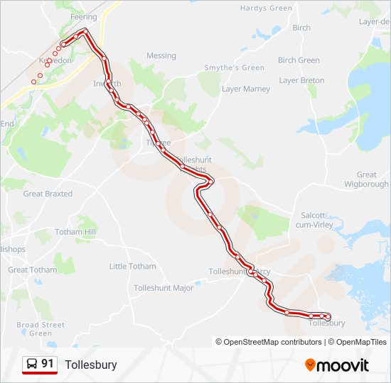 91 Route: Schedules, Stops & Maps - Tollesbury (Updated)