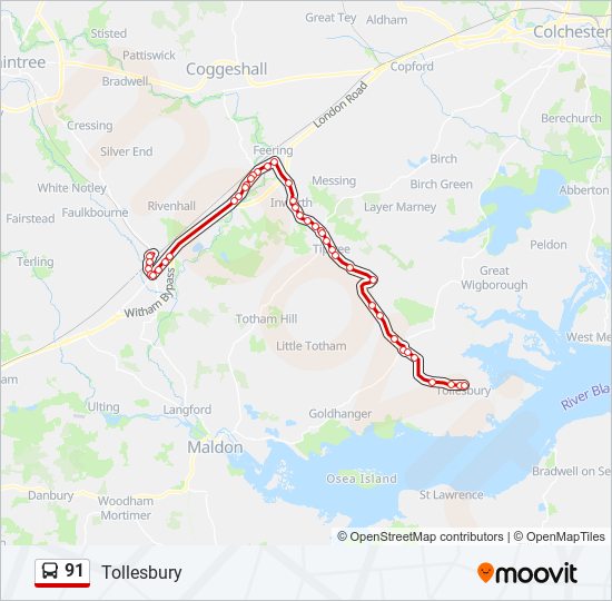91 Route: Schedules, Stops & Maps - Tollesbury (Updated)